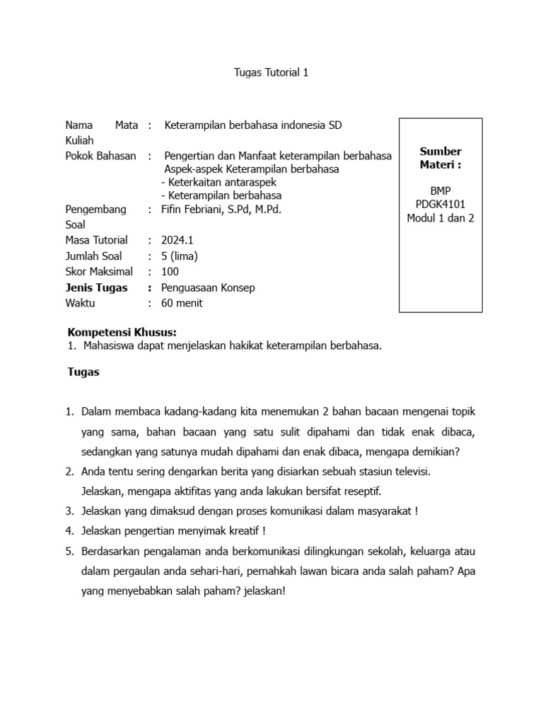 Tugas Tutorial 1 B. INDO | PDF