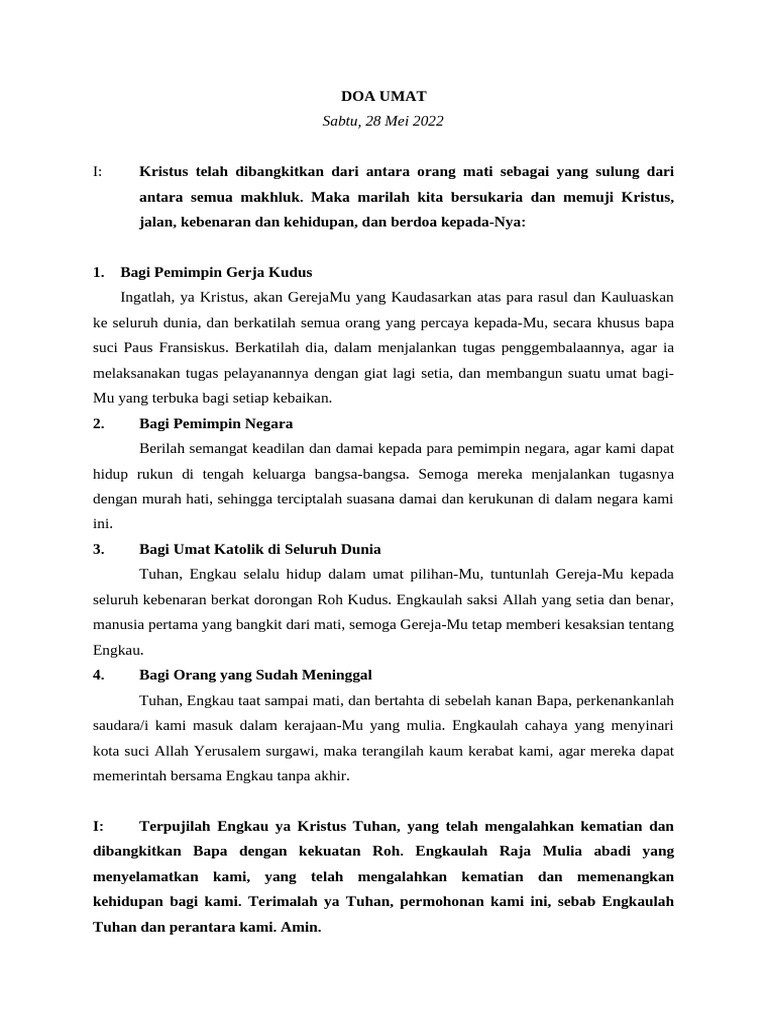 Doa Umat: Berkat untuk Gereja dan Dunia | PDF