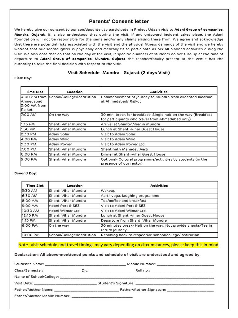 Format-Mundra-Student & Parents Consent for Guidlines & Instructions for Udaan Mundra Visits (1 ...