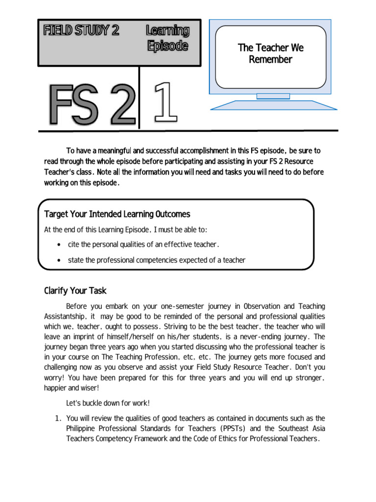 Episode 1_FS2_done | PDF | Teachers | Classroom Management