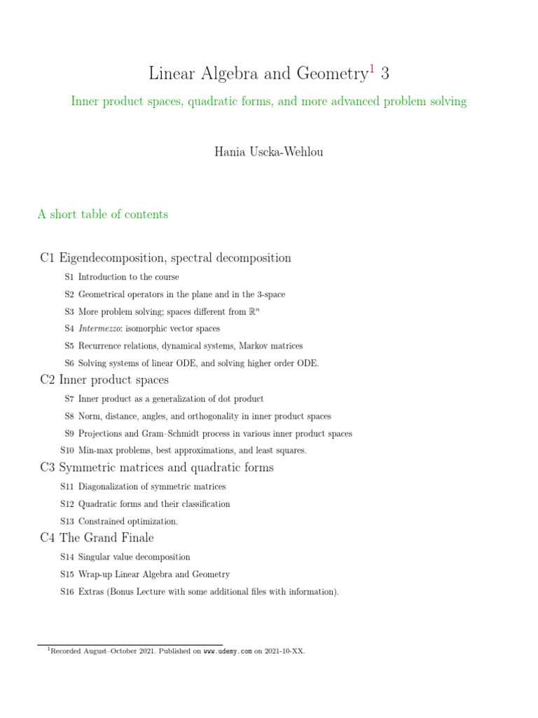 001+List_of_all_Videos_and_Problems_Linear_Algebra_and_Geometry_3 | PDF | Eigenvalues And ...