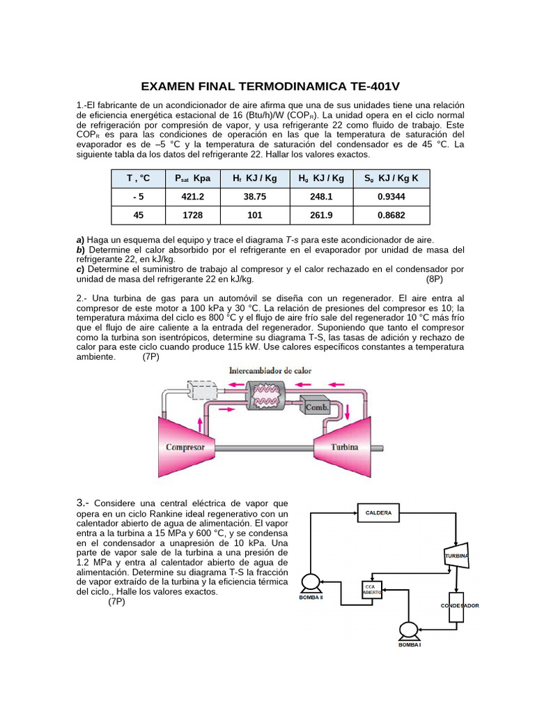 Examen Final de Termodinámica TE-401V | PDF