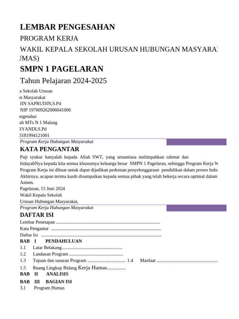 Draf Program Kerja Humas | PDF
