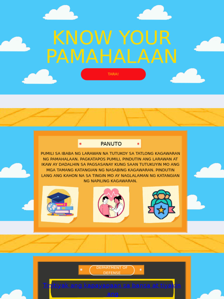Paglalahat-Know Your Pamahalaan (Deped, Doh, DND) | PDF