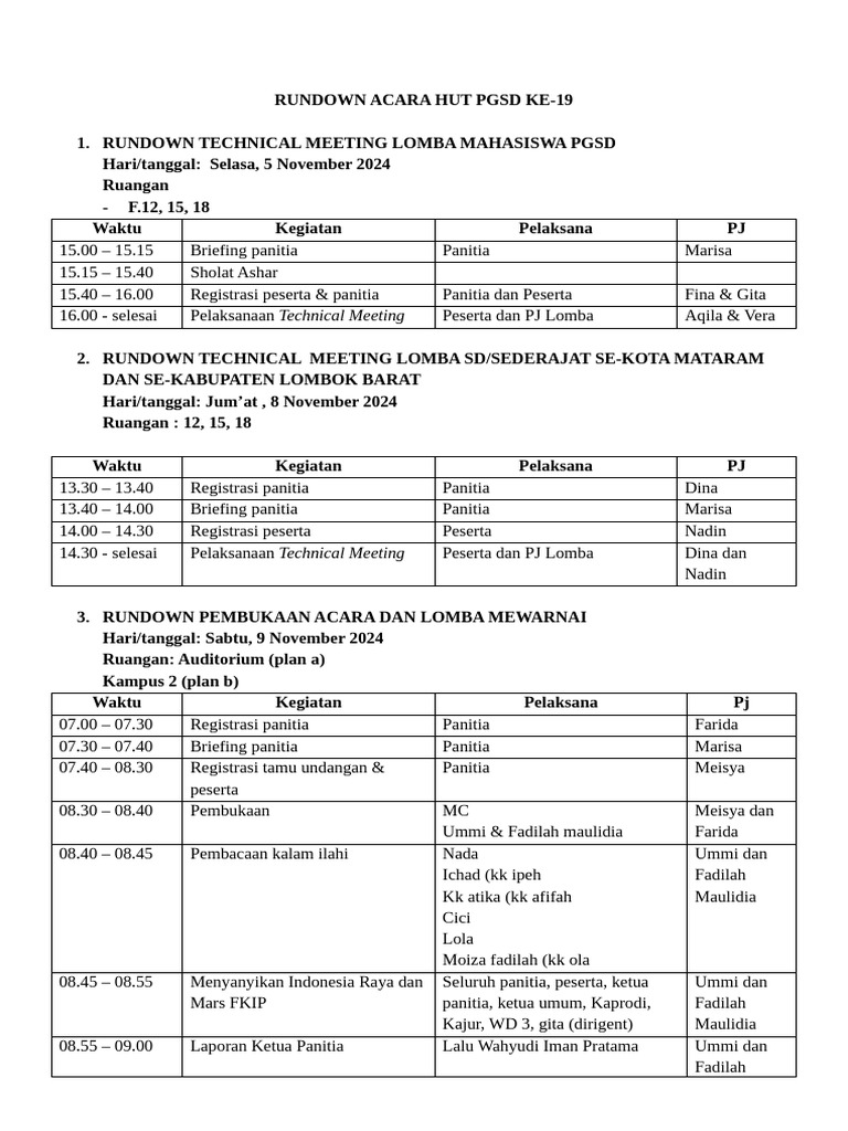 RUNDOWN ACARA - Dari Divisi Acara | PDF
