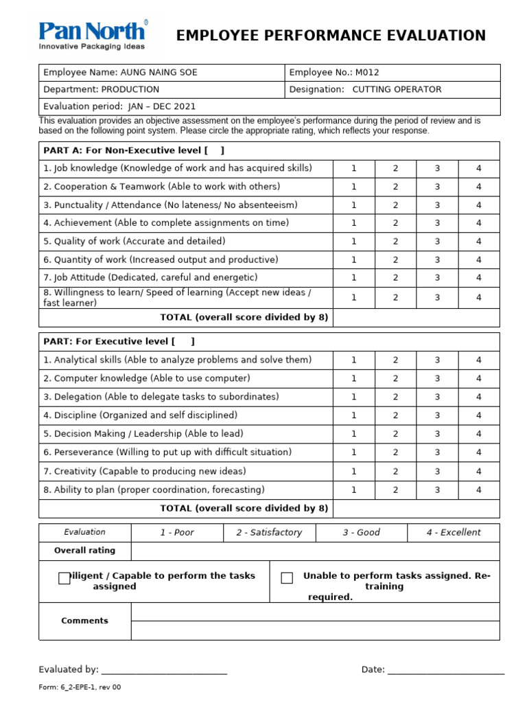 Performance Evaluation HR 6_2-EPE-01 - AUNG NAING SOE | PDF | Performance Appraisal ...