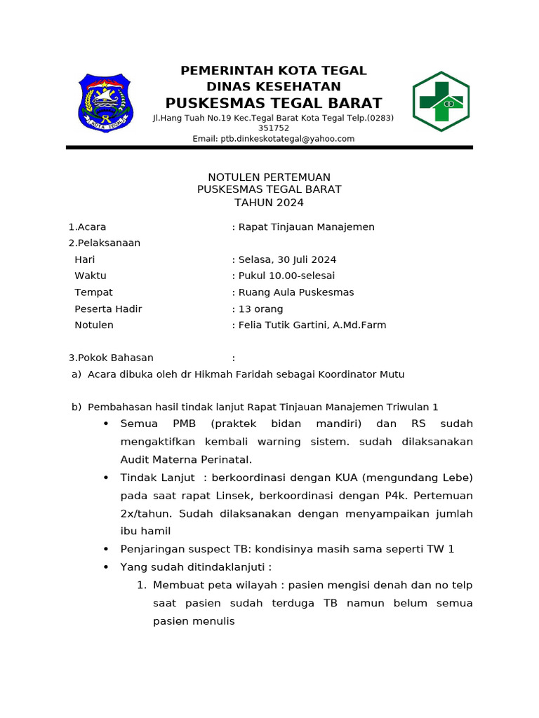 Notulen RTM Bulan Juli 2024 | PDF