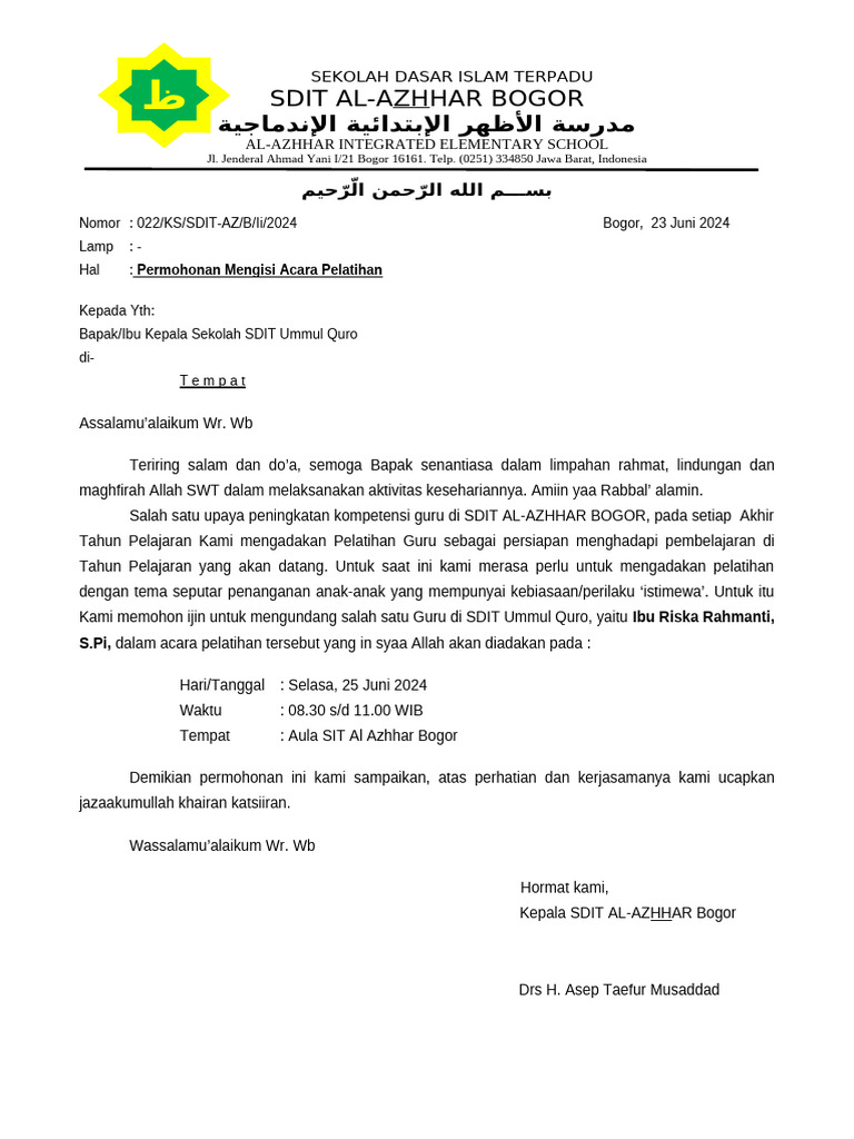 Surat Permohonan Mengisi Pelatihan | PDF