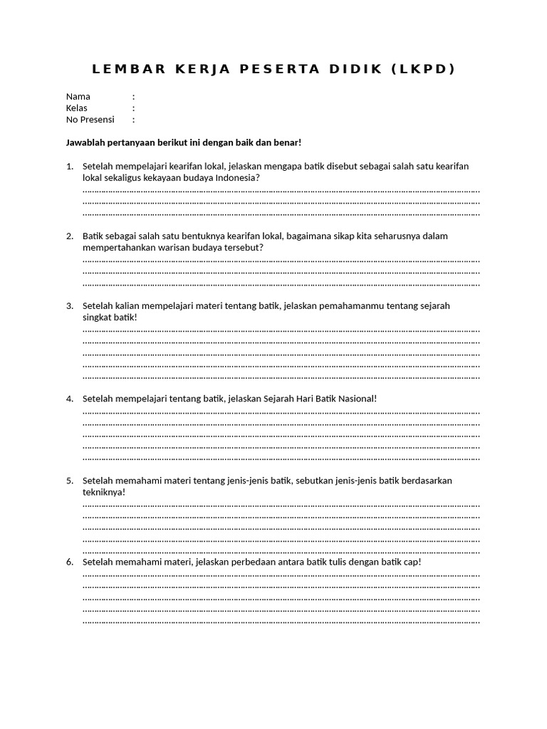 LKPD Batik Kelas 8 | PDF