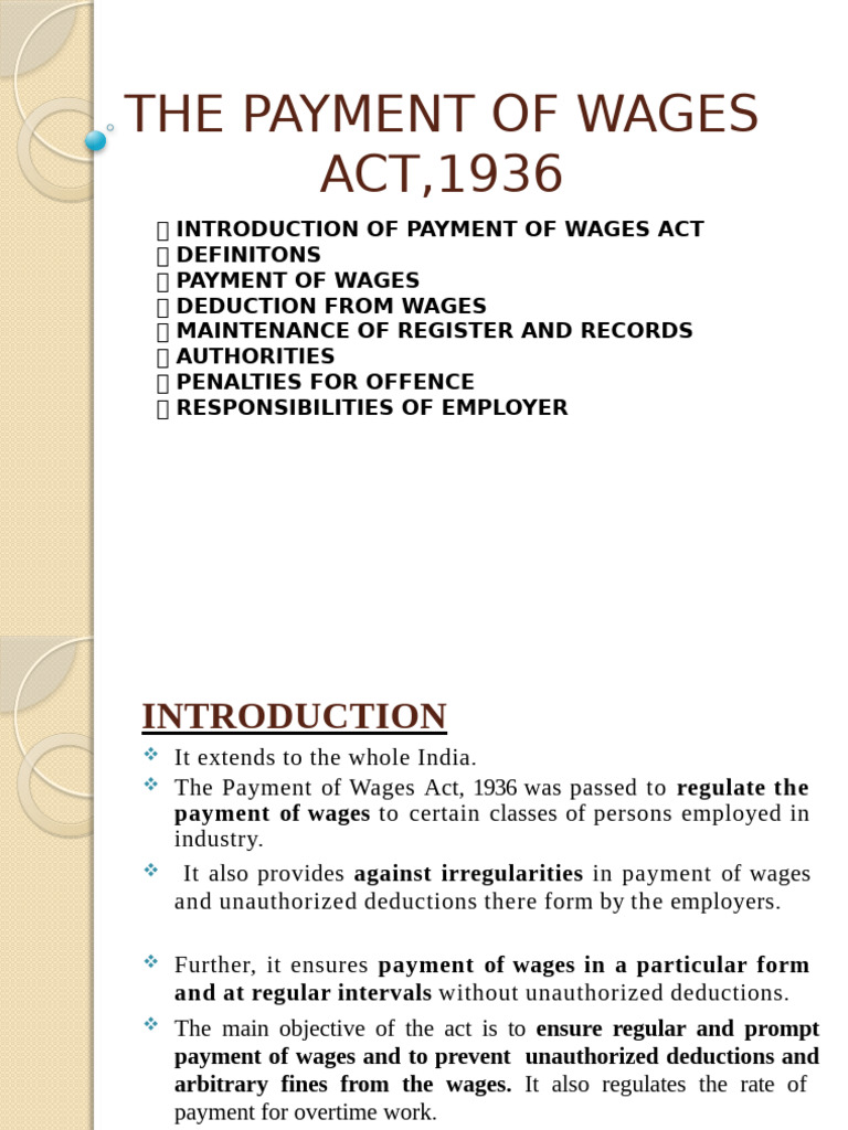 The Payment of Wages Act, 1936 | PDF | Employment | Fine (Penalty)