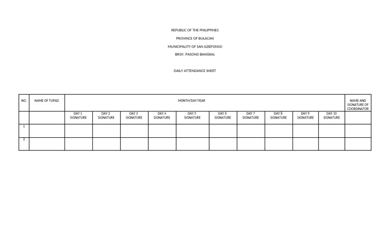 TUPAD Attendance Sheet | PDF
