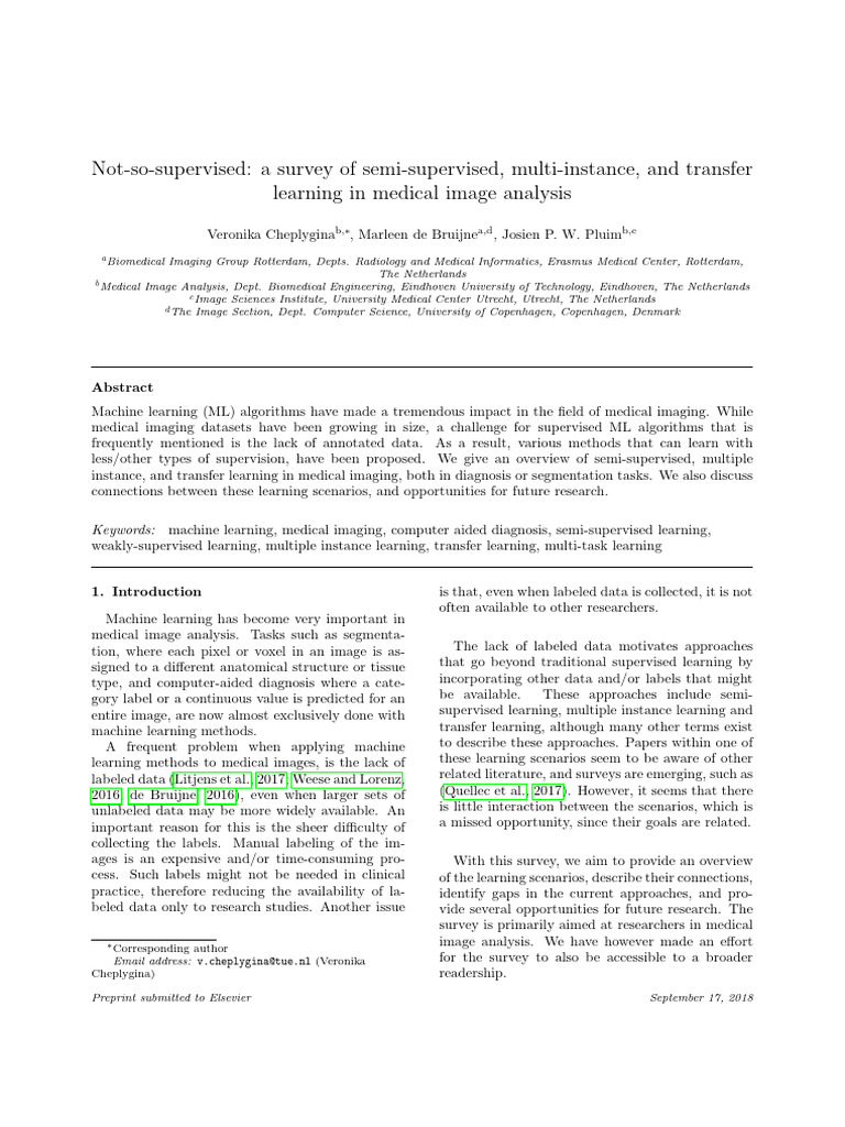 Not-So-Supervised: A Survey of Semi-Supervised, Multi-Instance, and Transfer Learning in Medical ...