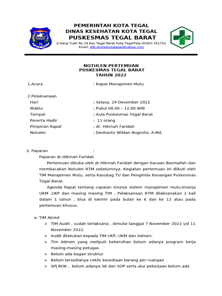 Notulen RTM 29122022 | PDF