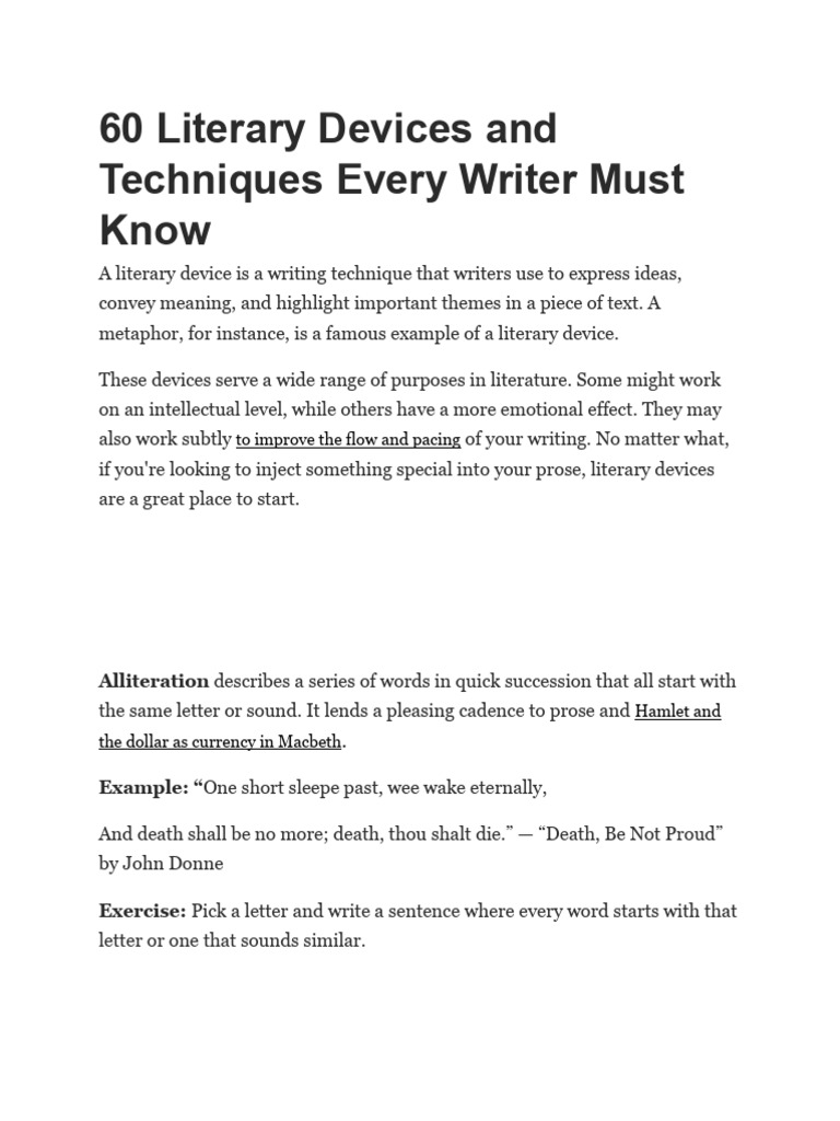 60 Literary Devices and Techniques Every Writer Must Know | PDF ...