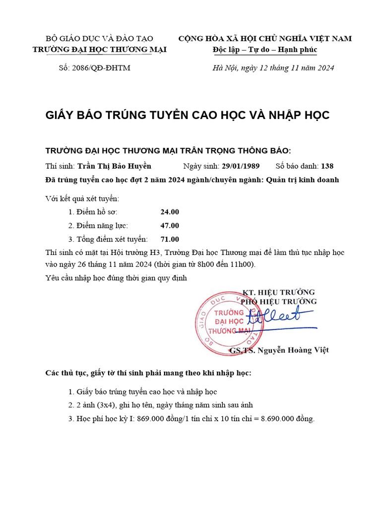 Giay Bao Nhap Hoc | PDF