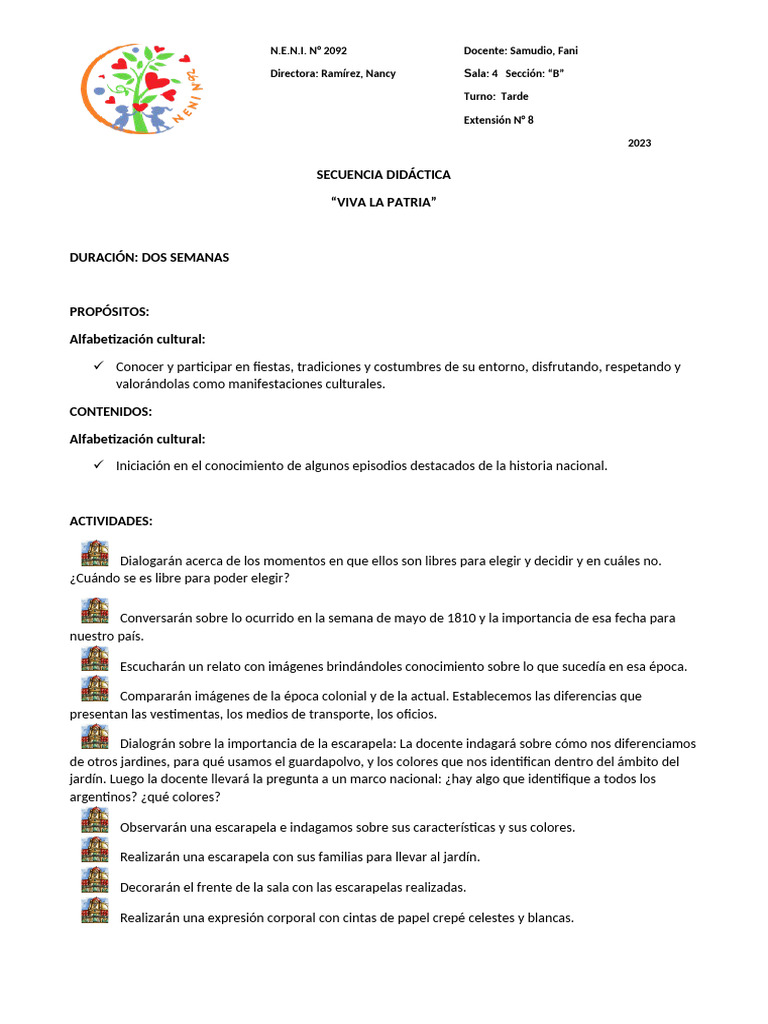 Secuencia Didáctica Viva La Patria Nenei 2023 | PDF