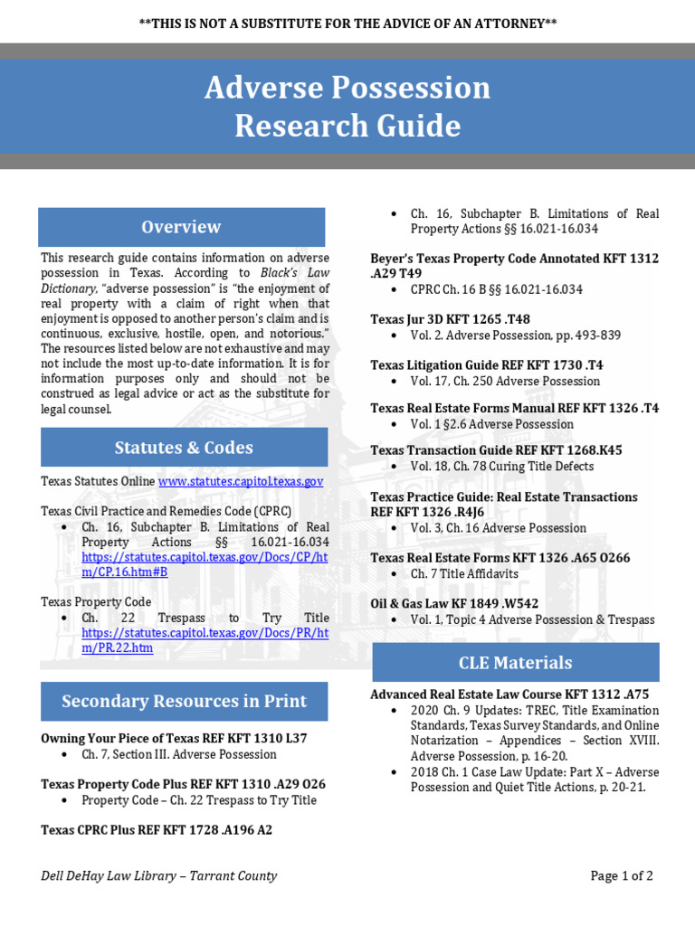 Adverse Possession Research Guide | PDF | Adverse Possession | Justice