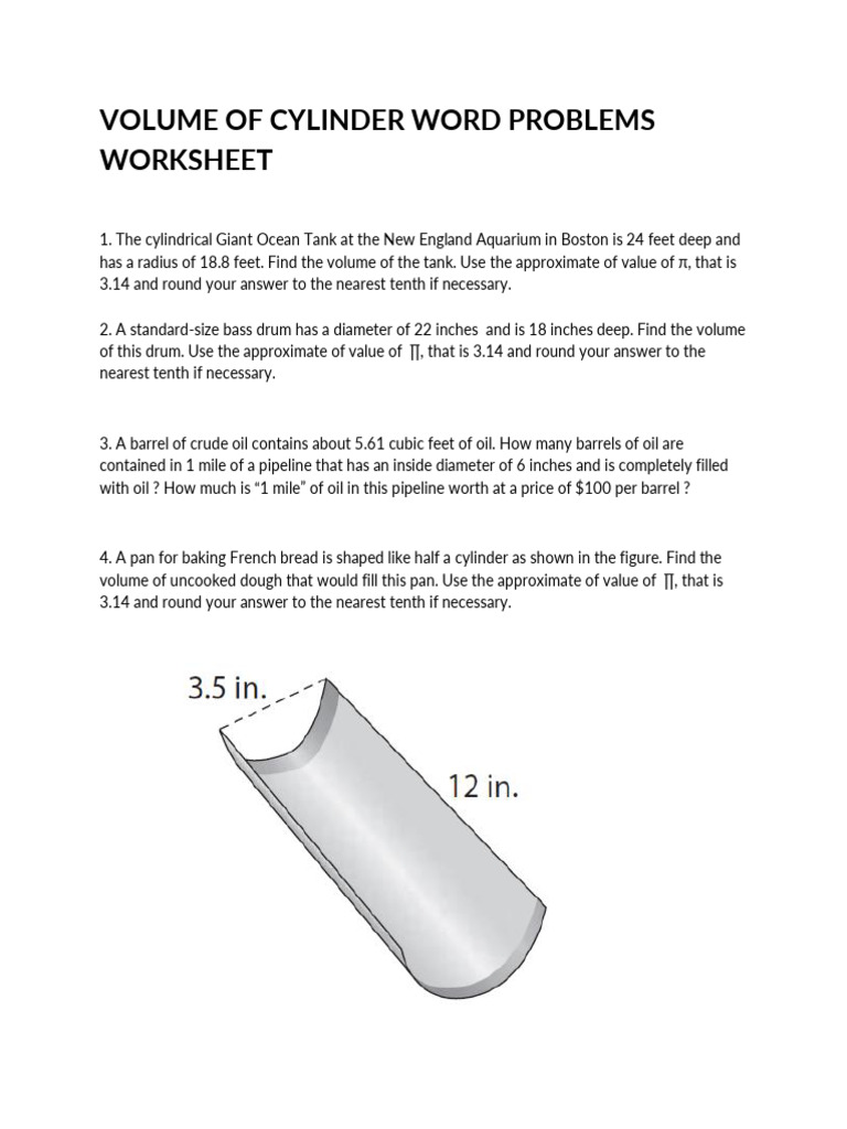 Cylinder Volume Word Problems | PDF