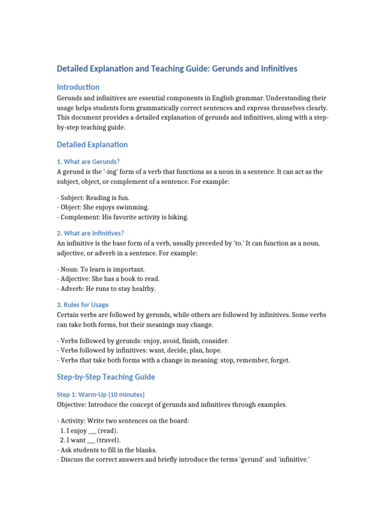 Detailed Guide Gerunds and Infinitives | PDF | Verb | Semantic Units Detailed Guide Gerunds and Infinitives | PDF | Verb | Semantic Units