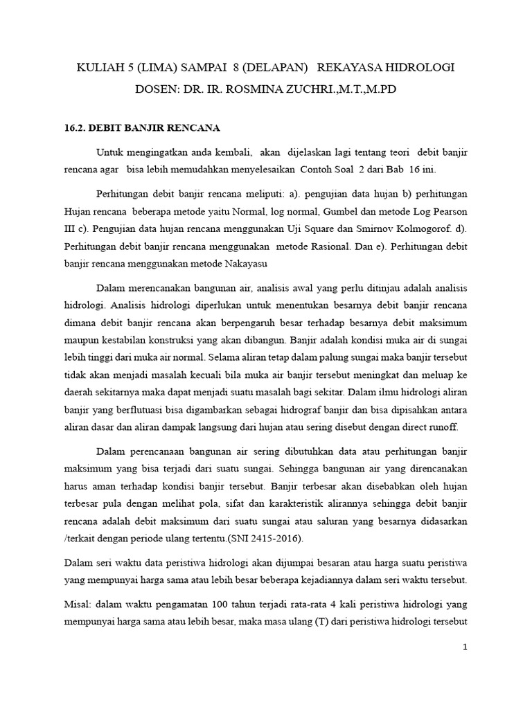 KULIAH 5 (LIMA) SAMPAI 8 (DELAPAN) REKAYASA HIDROLOGI | PDF
