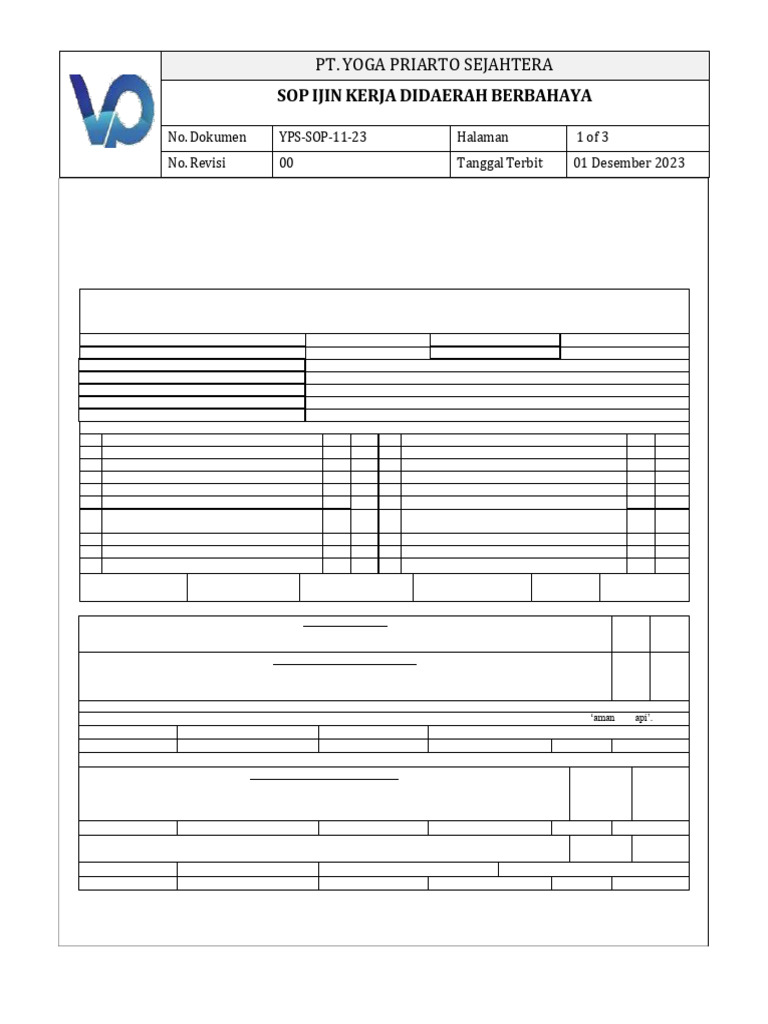 SOP-11-23 Form Ijin Kerja di daerah Berbahaya PT YPS | PDF