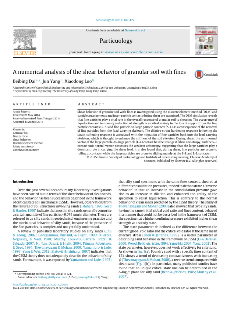 A numerical analysis of the shear behavior of granular soil with fines ...