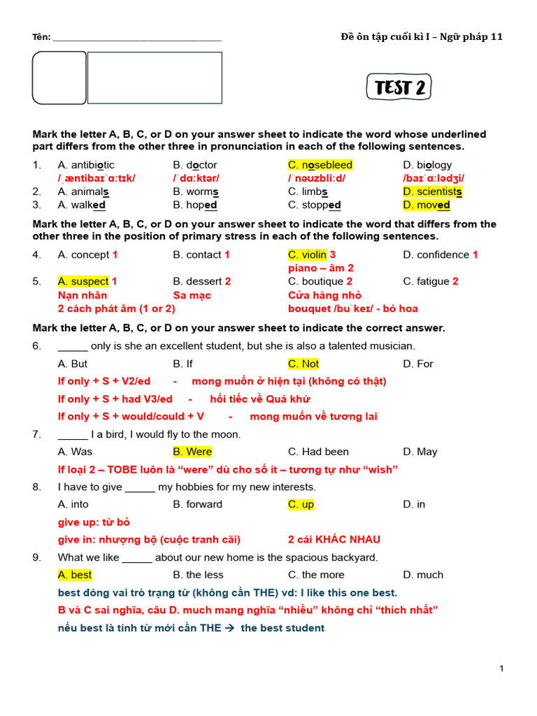 Grammar Test for 11th Grade Students | PDF | Insomnia | Clinical Medicine