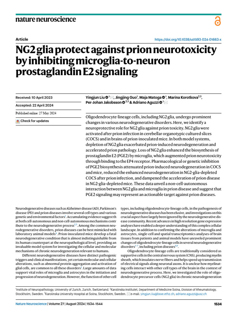 NG2 Glia Protect Against Prion Neurotoxicity by Inhibiting Microglia-To ...