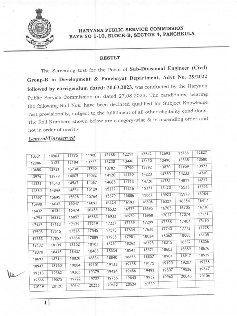 HPSC Sub-Divisional Engineer Result 2023 | PDF | Neurodevelopmental ...