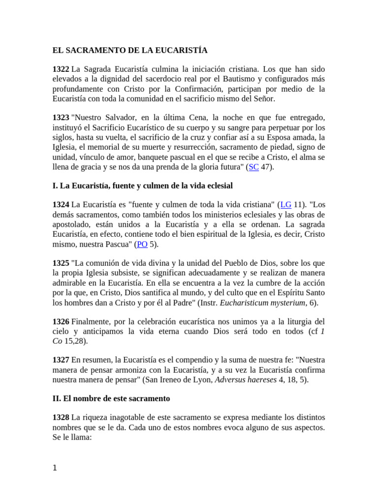 Tema 1 La Eucaristía Desde Las SSEE | PDF | eucaristía | Pascua de ...