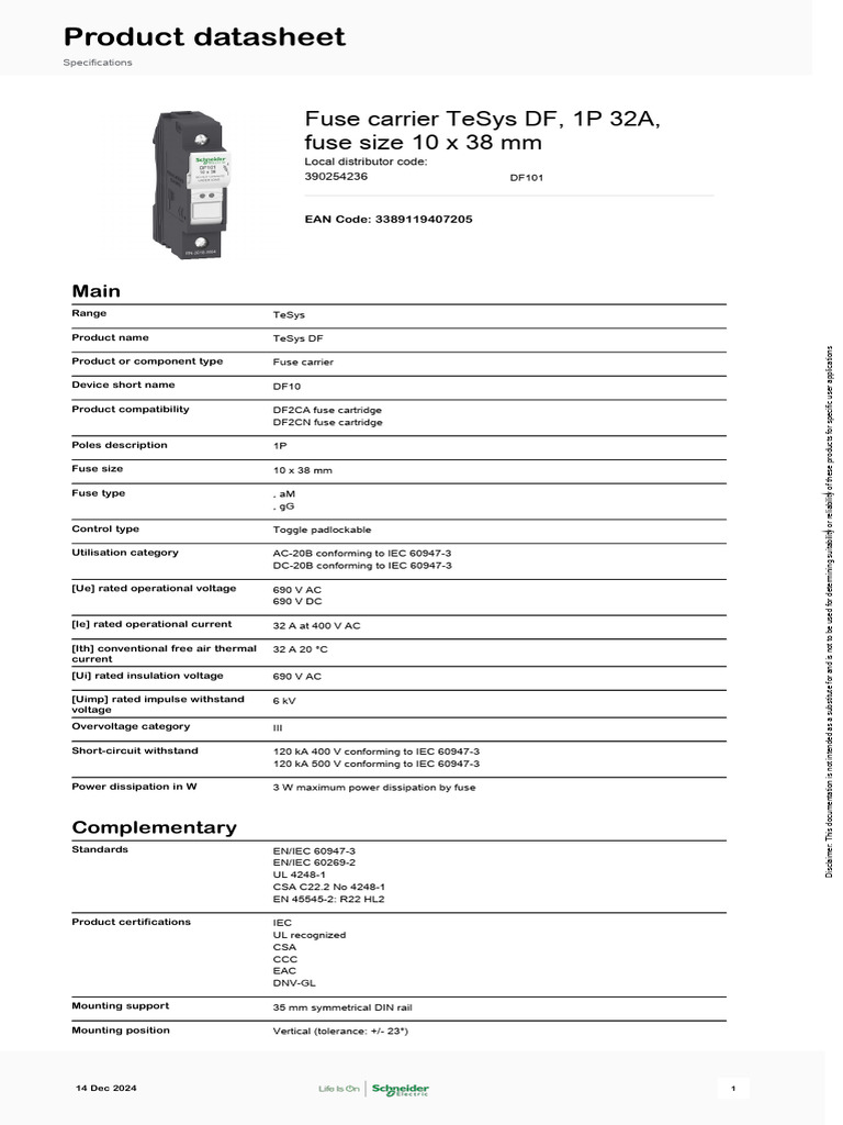 Schneider Electric TeSys DF LS1 GK1 DF101 | PDF | Fuse (Electrical ...