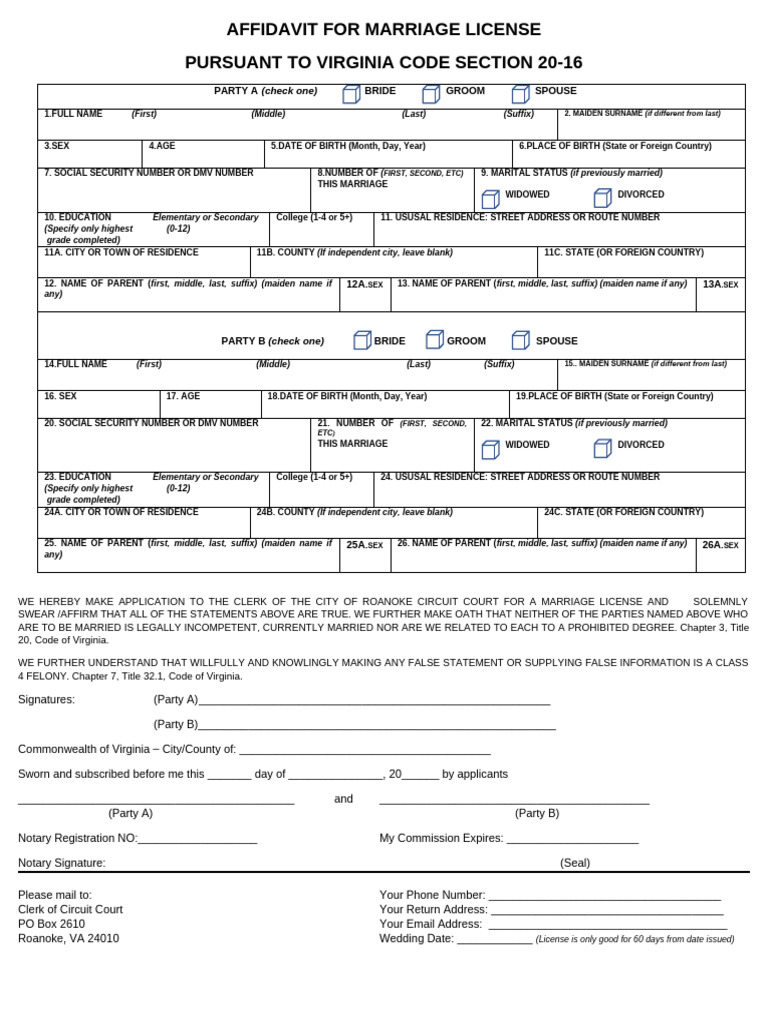 Marriage License Affidavit 2 | PDF | Marriage | Kinship And Descent
