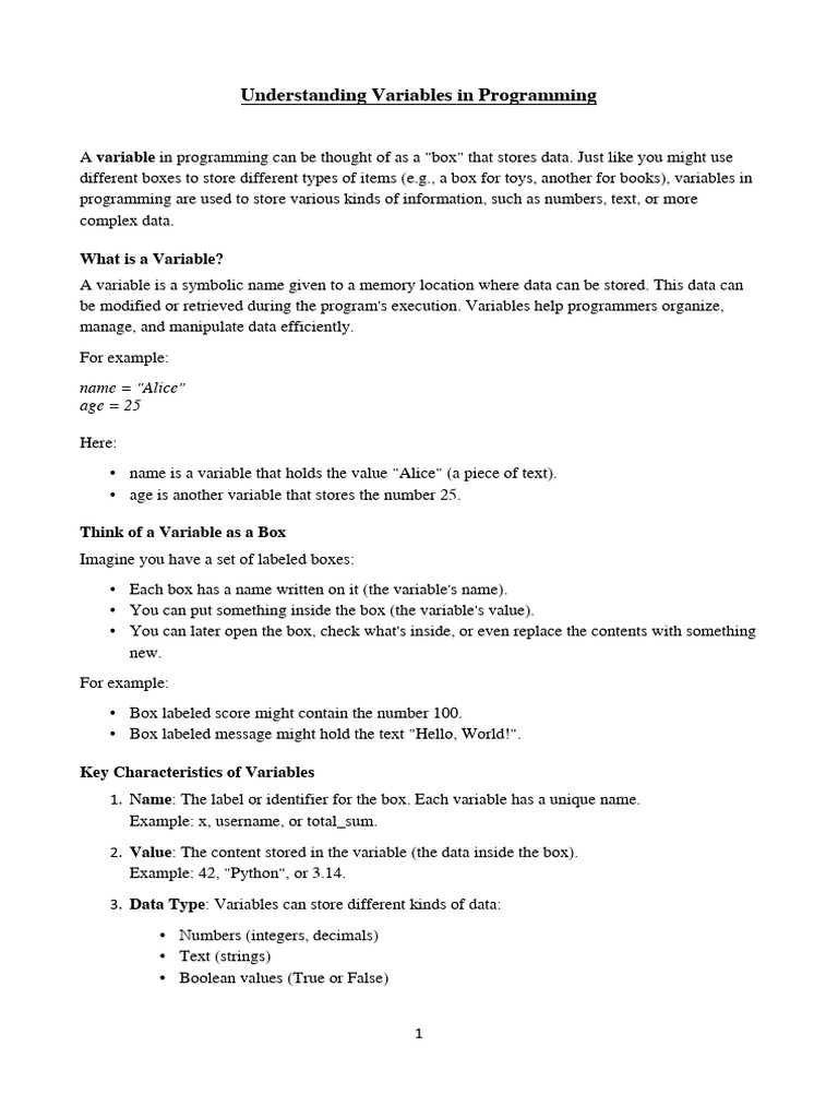 Lecture 2 B Handout Variable | PDF | Variable (Computer Science) | Data ...