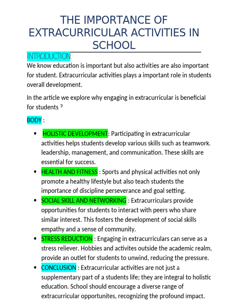 The Importance of Extracurricular Activities in School | PDF