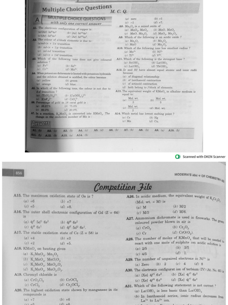 MCQ D and F Block From Abc | PDF