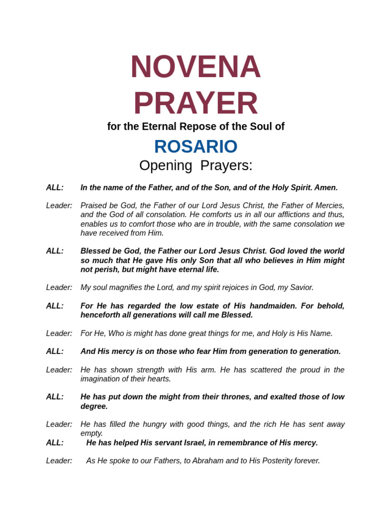 Novena Prayer for Rosario's Soul | PDF | God The Father | Lord's Prayer