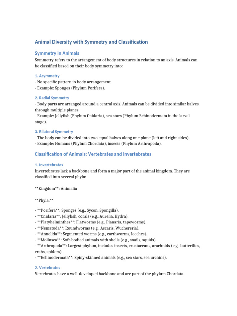 Animal Diversity Symmetry and Classification | PDF