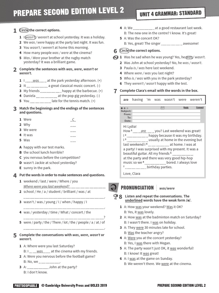 Level 2 Grammar Practice: Was/Were | PDF