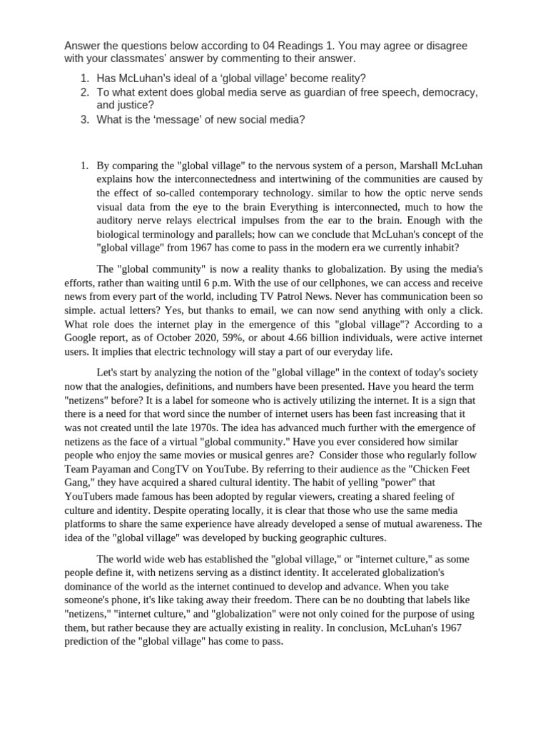 McLuhan's Global Village in Modern Media | PDF | Internet | Democracy