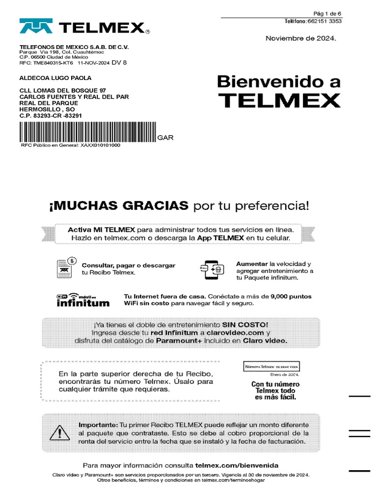 Recibo Telmex | PDF