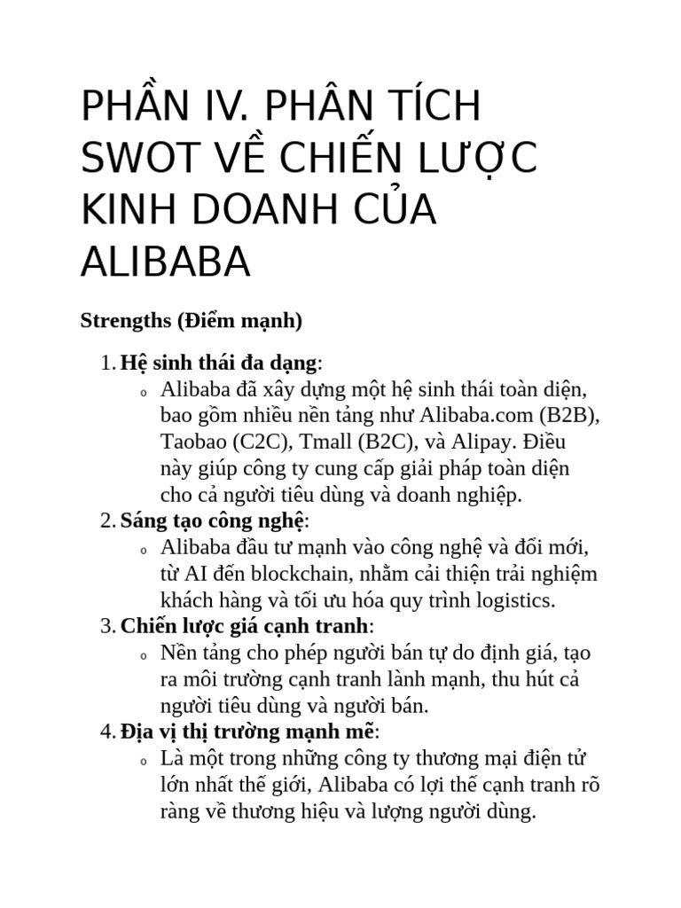 PHẦN IV SWOT ALIBABA | PDF