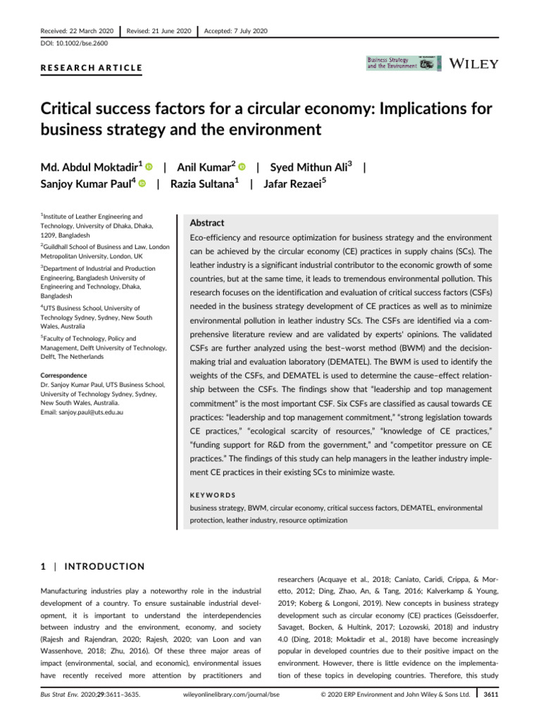 5 - Critical success factors for a circular economy Implications for business strategy and ...