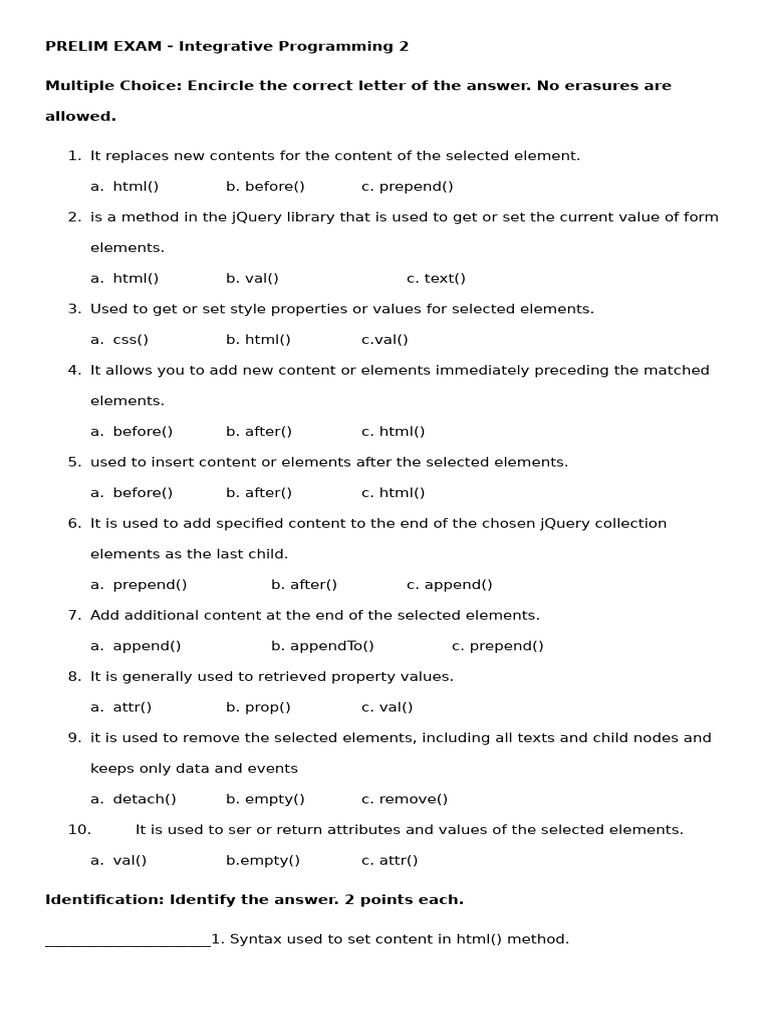 Prelim Exam Pdf J Query Html