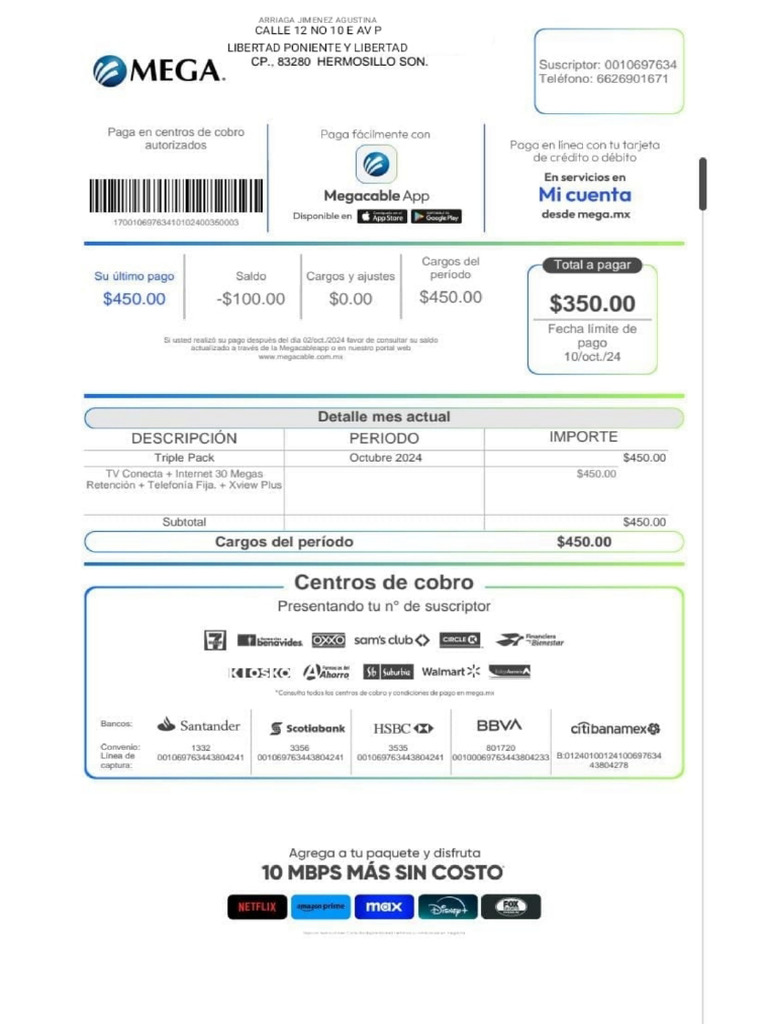 Recibo Megacable | PDF