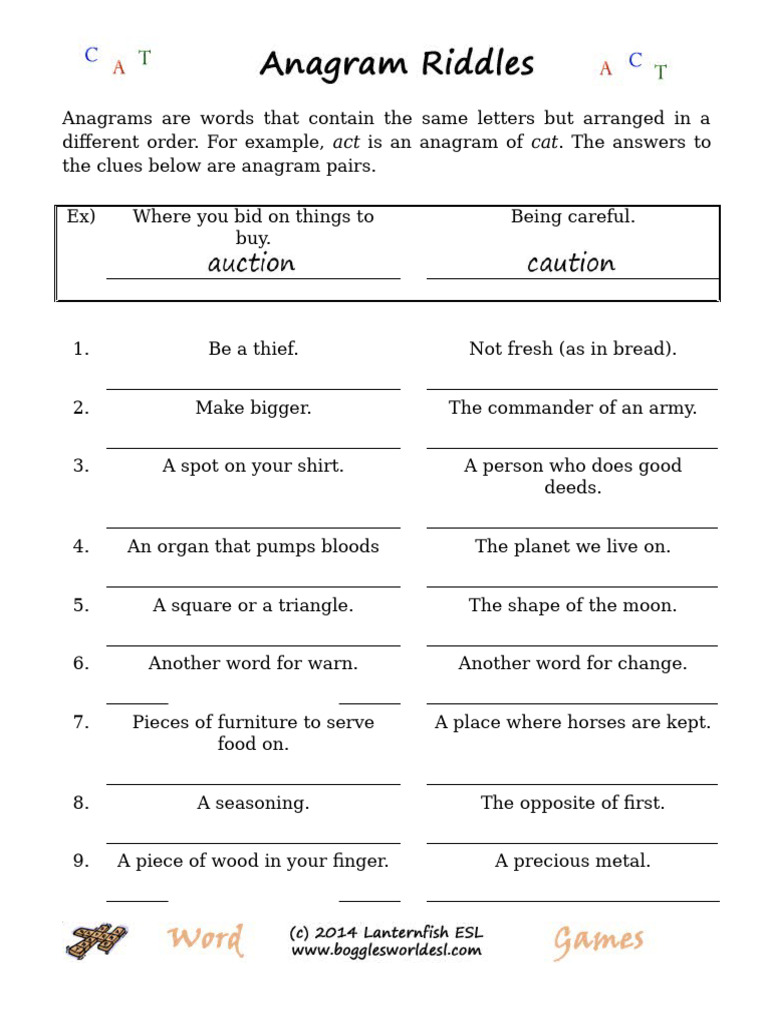 Anagram Riddles Hard 1 | PDF