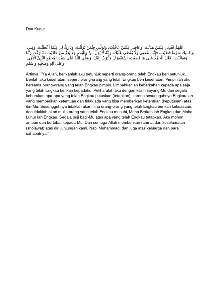 Doa Kunut Lengkap Dan Arti | PDF