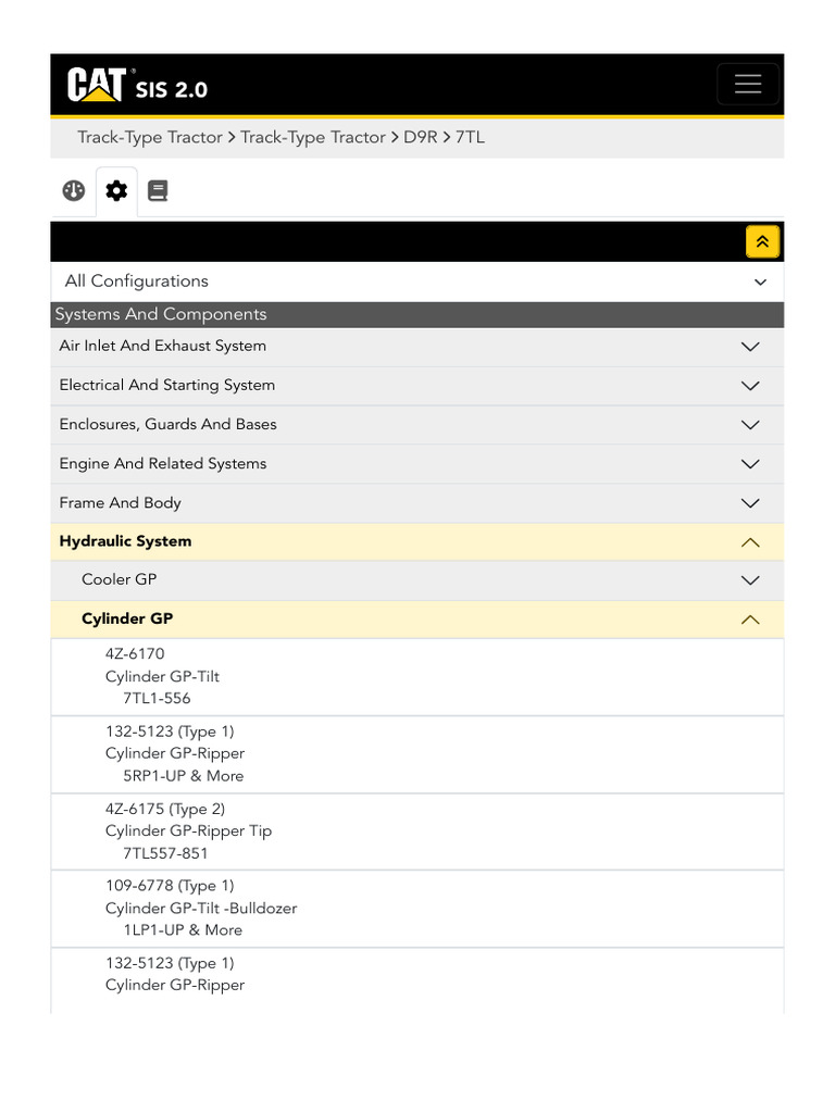 109-8833 Cylinder Gp. - Tilt 844: 844H: 844K: D9R: D9T Cat 110-3269 ...