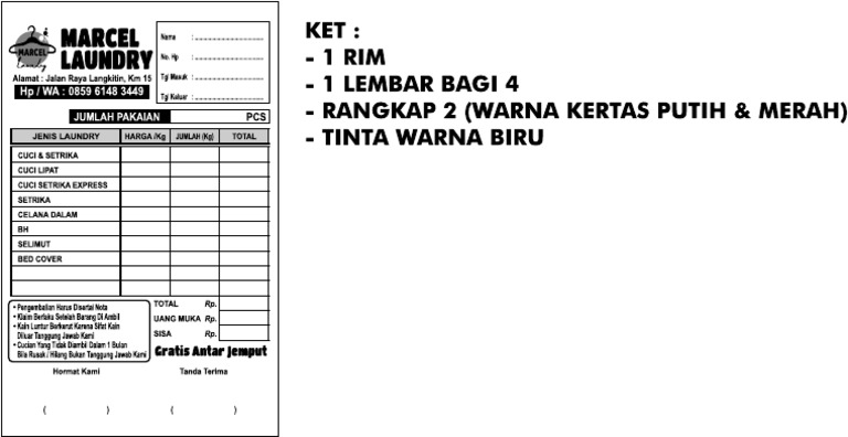 Bon Faktur Laundry Marcel KETERANGA DI DALAM | PDF