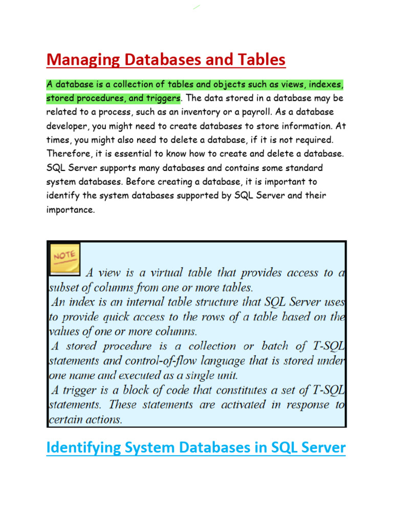 Managing Databases And Tables4 Pdf Databases Microsoft Sql Server