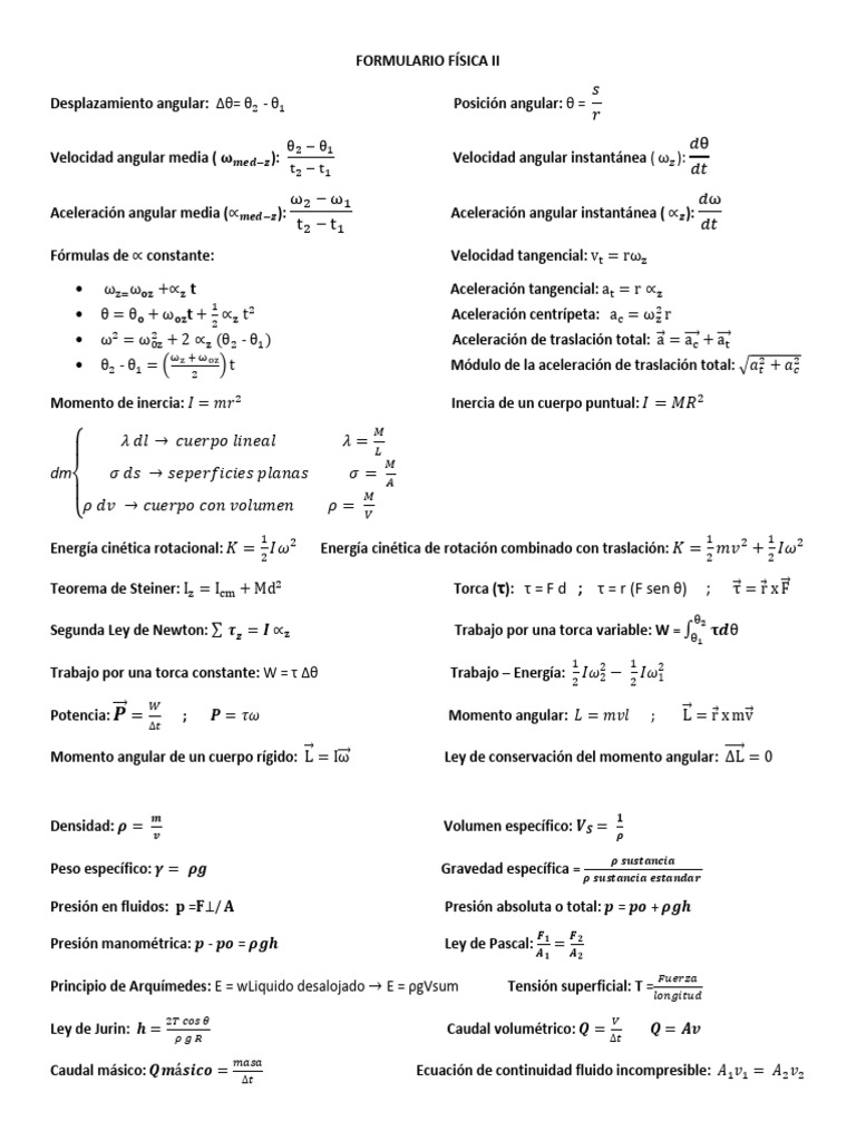 Formulario de Fisica | PDF | Líquidos | Materia suave